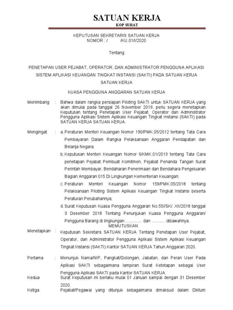 FORMAT SK saKTI | PDF | Pengelolaan Keuangan & Uang