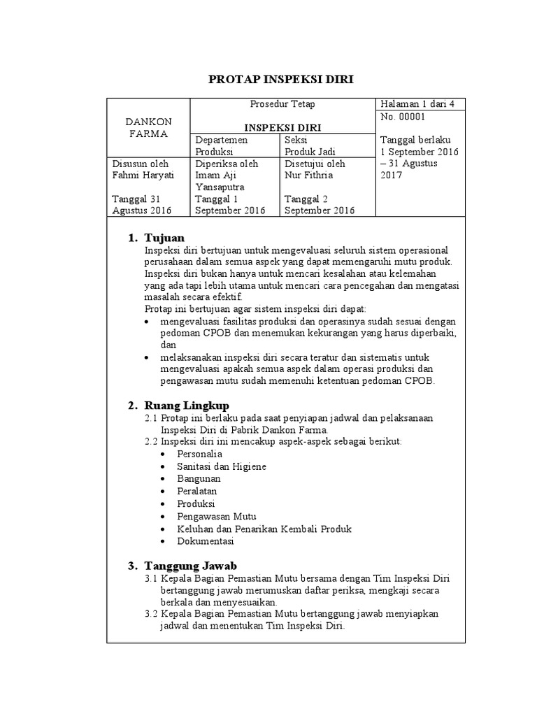 Protab Inspeksi Diri FIX | PDF | Teknologi & Rekayasa