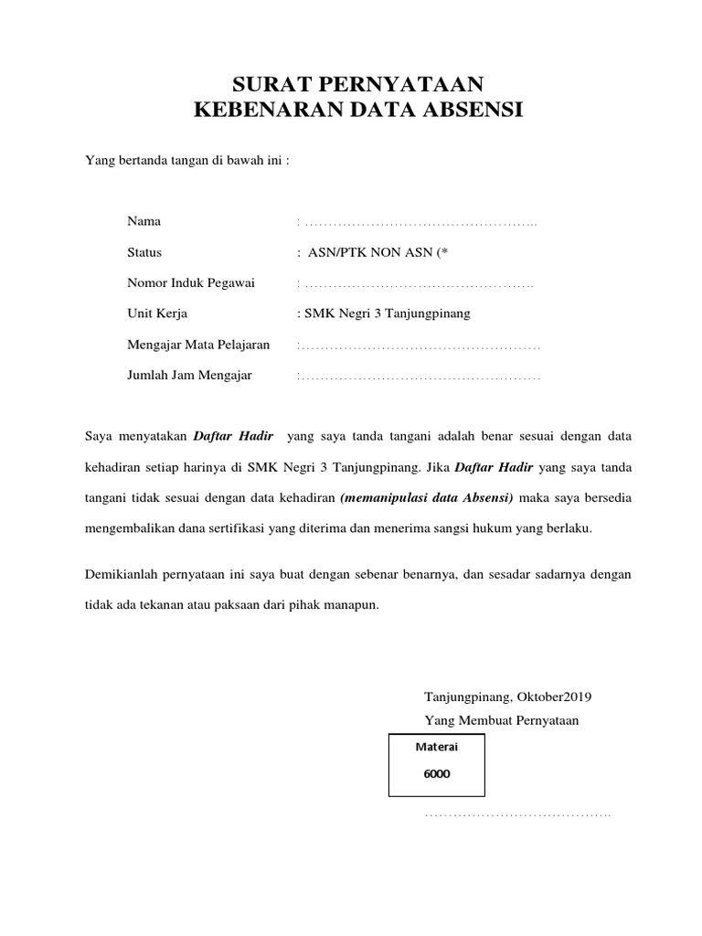 Surat Pernyataan Absensi | PDF