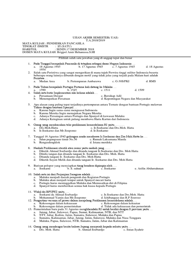 Soal Uas Pancasila | PDF