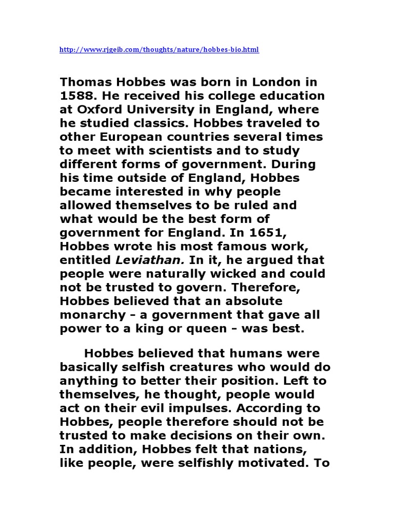 Hobbes Biography | Thomas Hobbes | René Descartes