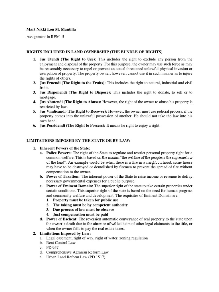 Rights Included in Land Ownership (The Bundle of Rights) | PDF ...