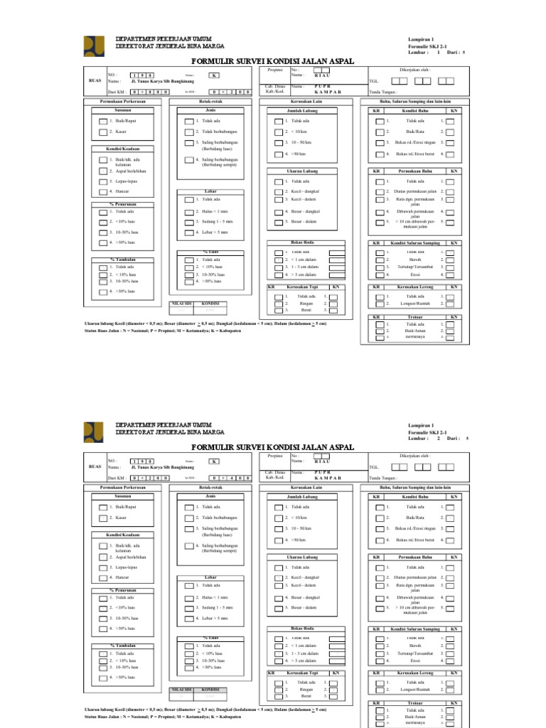 Formulir Survei Kondisi Jalan | PDF