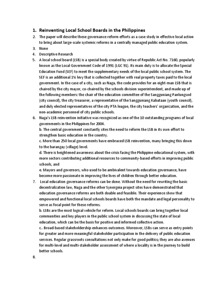 Reinventing Local School Boards In The Philippines Pdf Governance