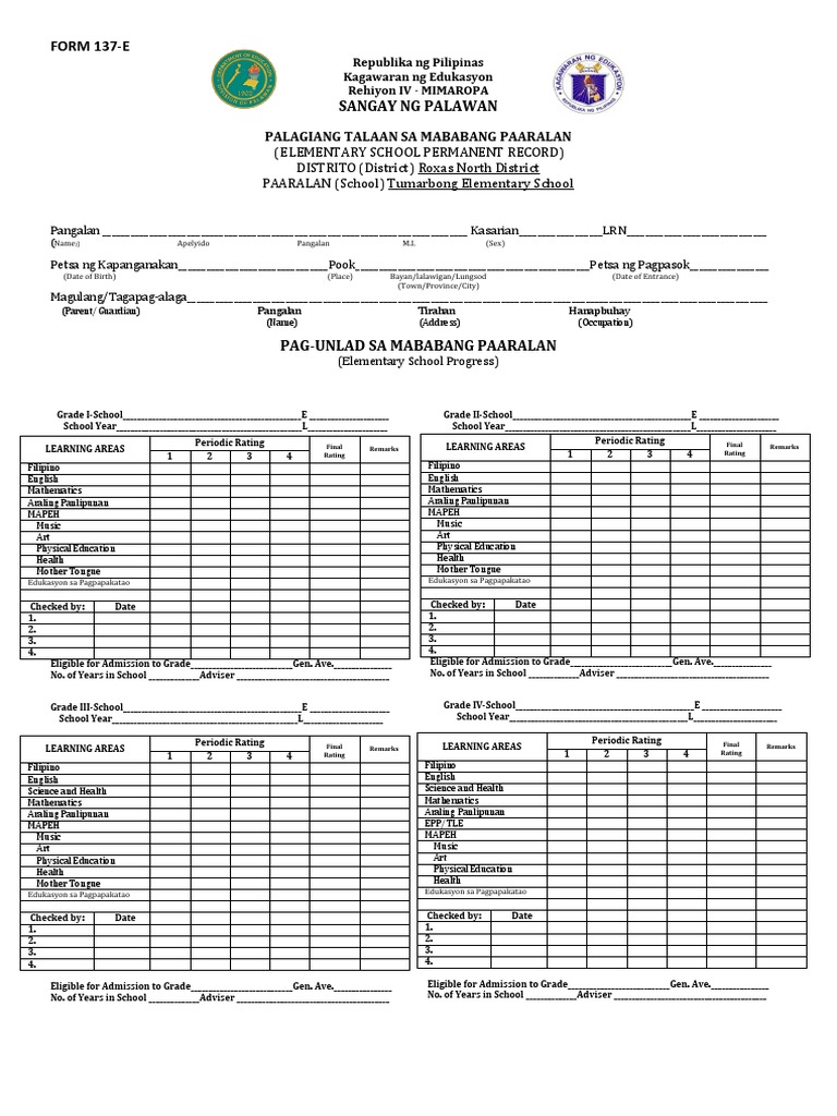 Form 137-School Permanent Record (A4) | PDF | Philosophical Theories | Psychological Concepts