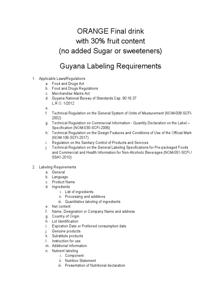 Guyana Labeling Requirements | PDF | Nutrition | Diet & Nutrition