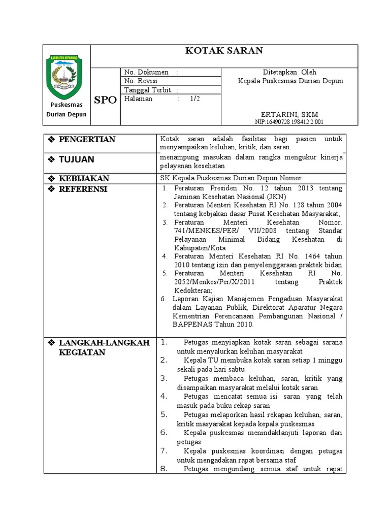 Contoh Sop Kotak Saran | PDF