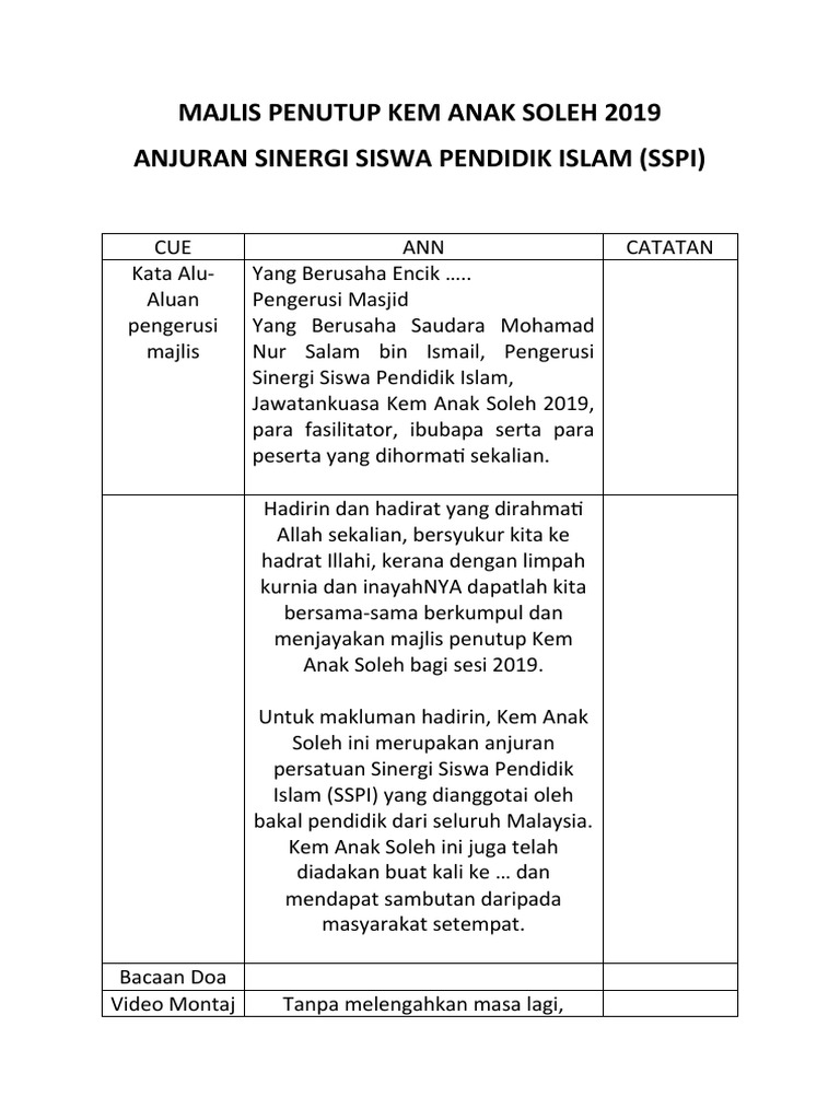 Teks Emcee Majlis Penutup | PDF