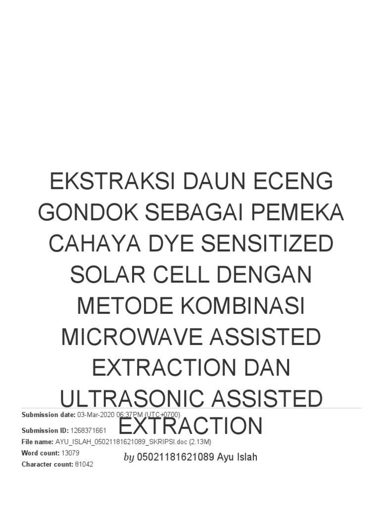 Ekstraksi Daun Eceng Gondok untuk Solar Cell | PDF | Science & Mathematics