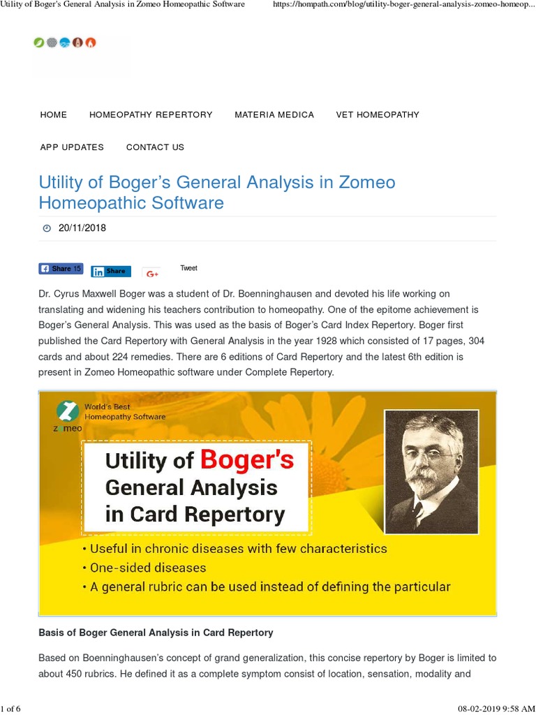 Utility of Boger's General Analysis in Zomeo Homeopathic Software | PDF | Homeopathy | Medicine