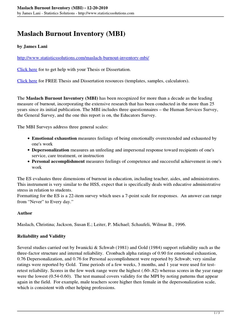 Maslach Burnout Inventory Mbi PDF | PDF | Neuroscience | Behavioural ...