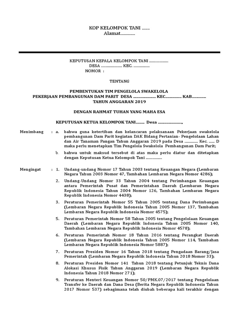 Contoh SK Pengelola Swakelola | PDF