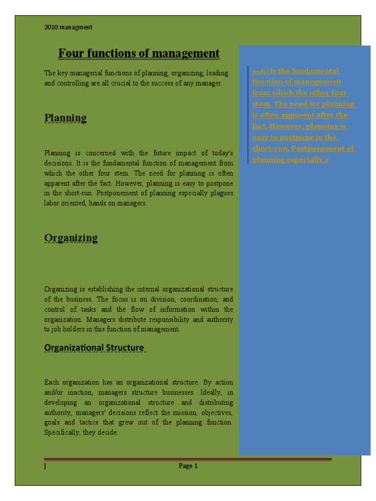 Four Functions of Management | PDF | Organizational Structure | Leadership
