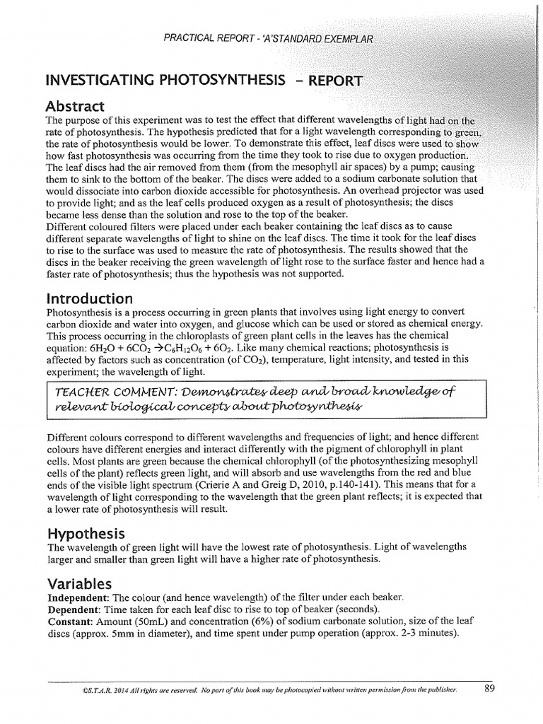 Photosynthesis Lab Report | PDF