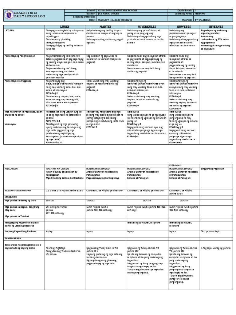 DLL Filipino-2 Q4 W9-1 | PDF