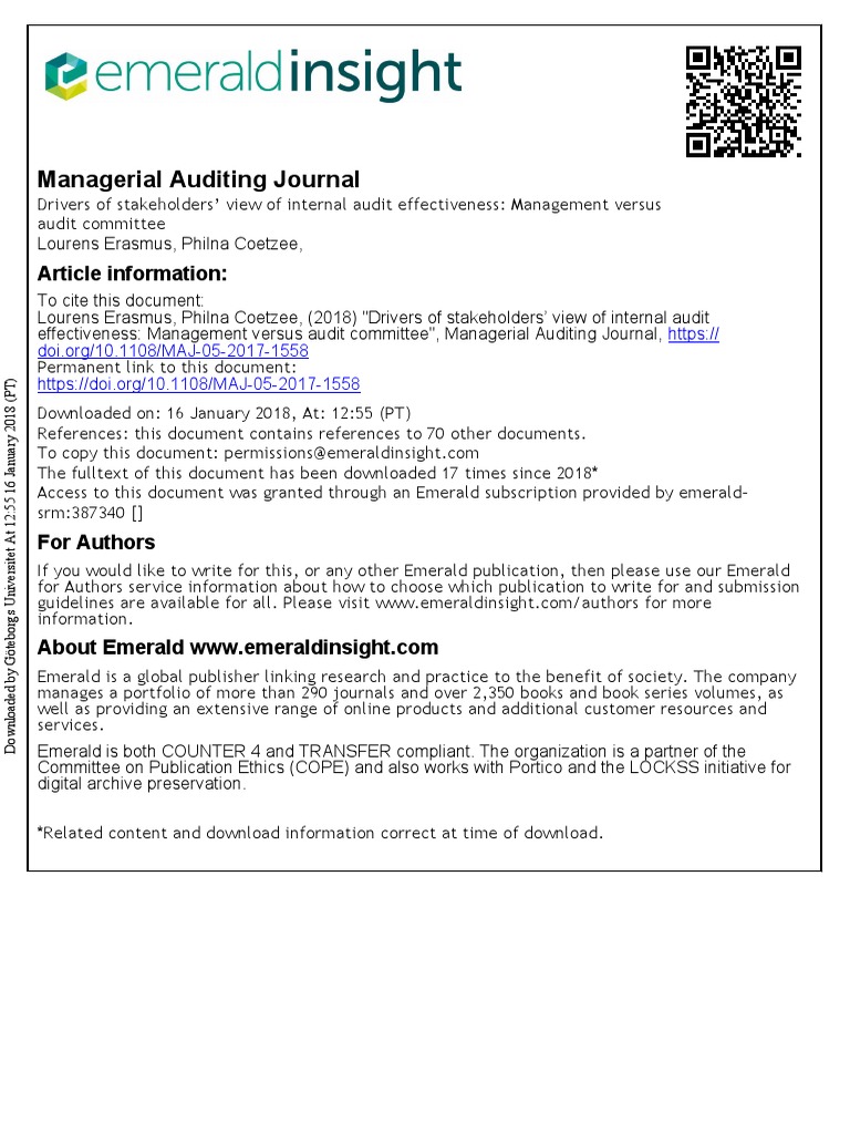 Drivers of Stakeholders' View of Internal Audit Effectiveness | PDF ...