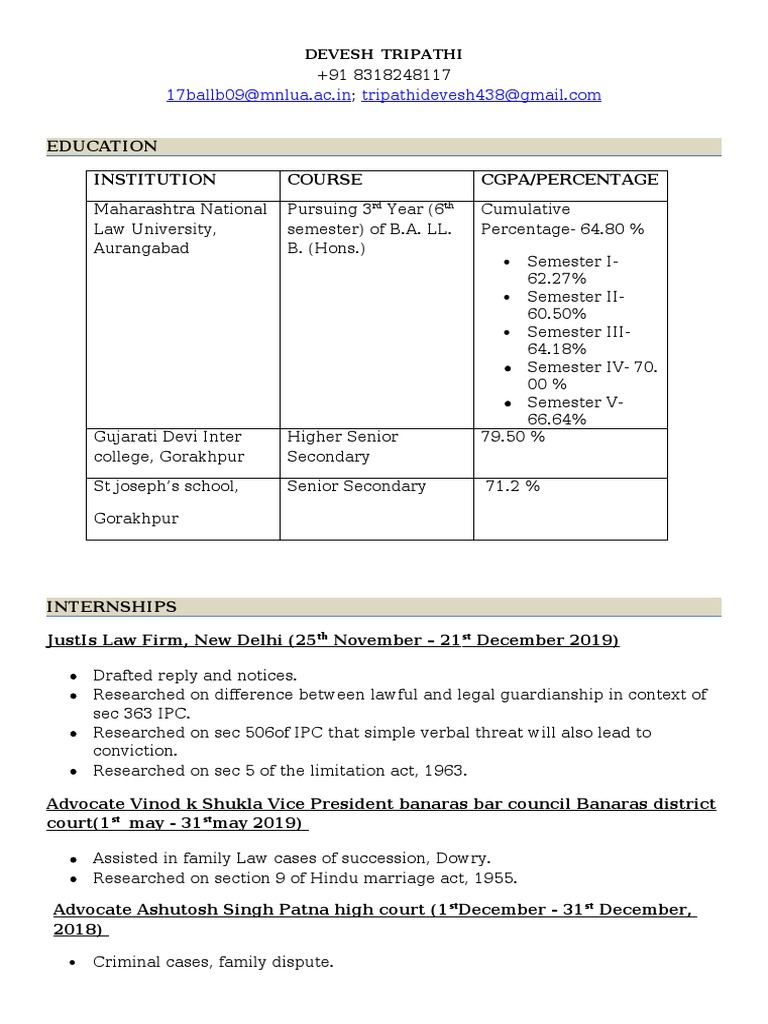 Devesh Tripathi Mnlu CV | PDF | Alternative Dispute Resolution | Social Institutions