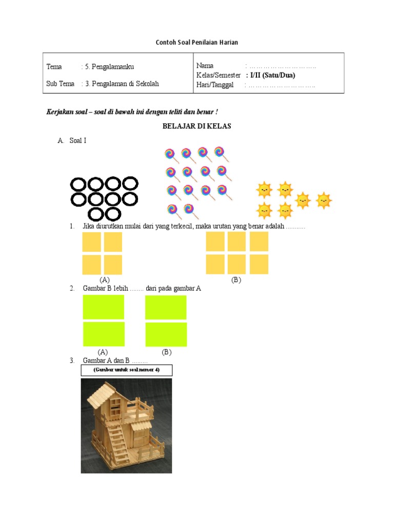 SOAL UH-PH Kelas 1 Tema 5 Sub 3 | PDF | Seni & Disiplin Bahasa | Seni