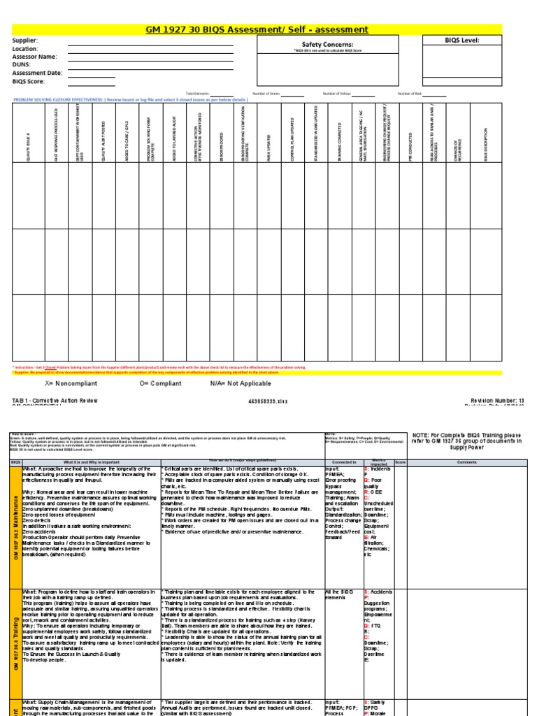GM 1927 30 BIQS Assessment Self Assessment 2019 | PDF | Supply Chain ...