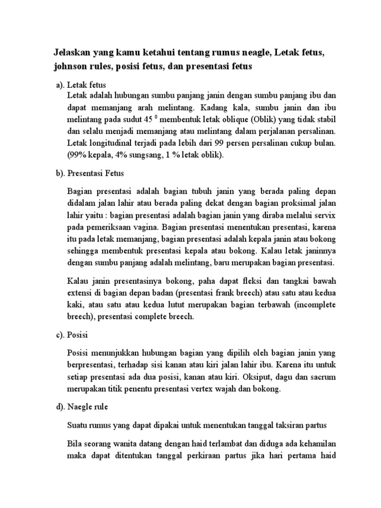 Rumus Neagle, Letak Fetus, Johnson Rules, Posisi Fetus, Presentasi ...