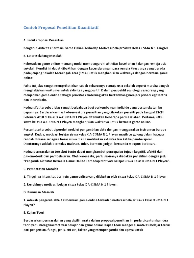 Contoh Proposal Penelitian Kuantitatif | PDF | Karier & Perkembangan
