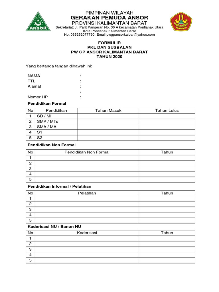FORMULIR PKL Dan Susbalan PDF | PDF