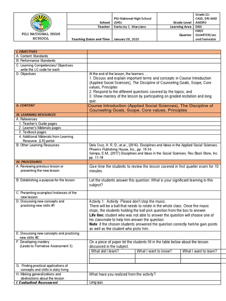 1ST QUARTER Lesson 9 Long Quiz LP NEW | PDF | Question | Learning