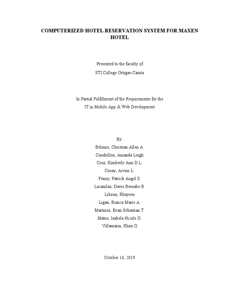 Computerized Hotel Reservation System For Maxen Hotel | PDF | Research ...