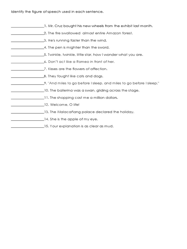 Identify The Figure of Speech Used in Each Sentence | PDF