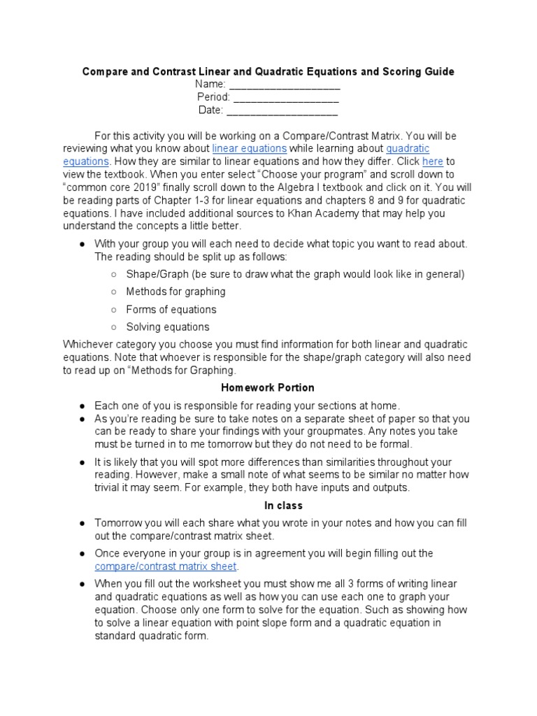 Linear vs Quadratic Equations Guide | PDF