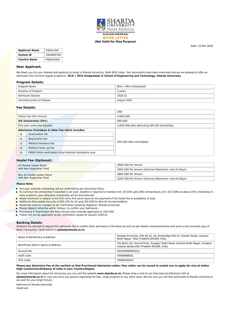 Offer Letter PDF | PDF | Fee | Banks