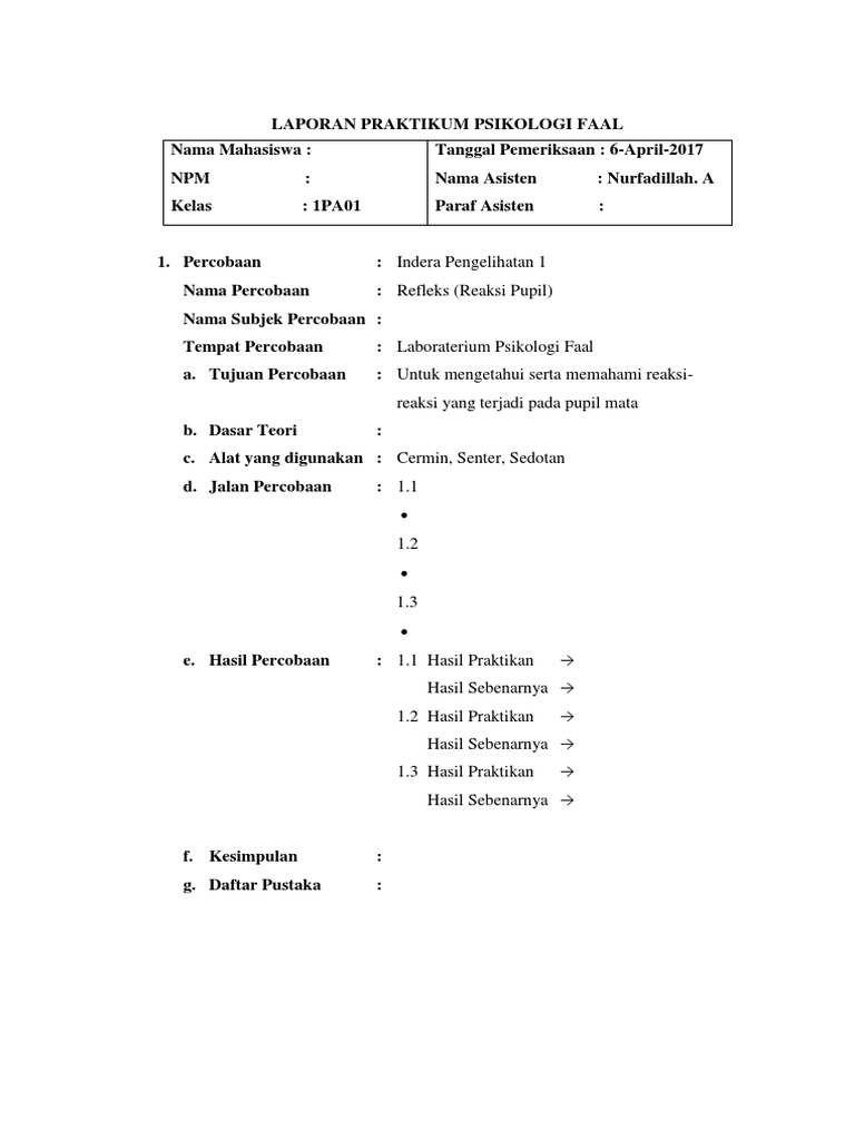 Format Laporan Lab Faal Universitas Gunadarma | PDF