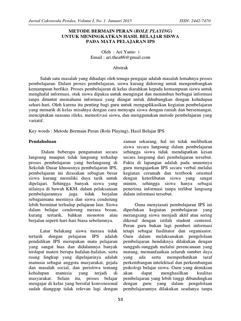 Metode Bermain Peran Role Playing Untuk 3f4b0135 | PDF