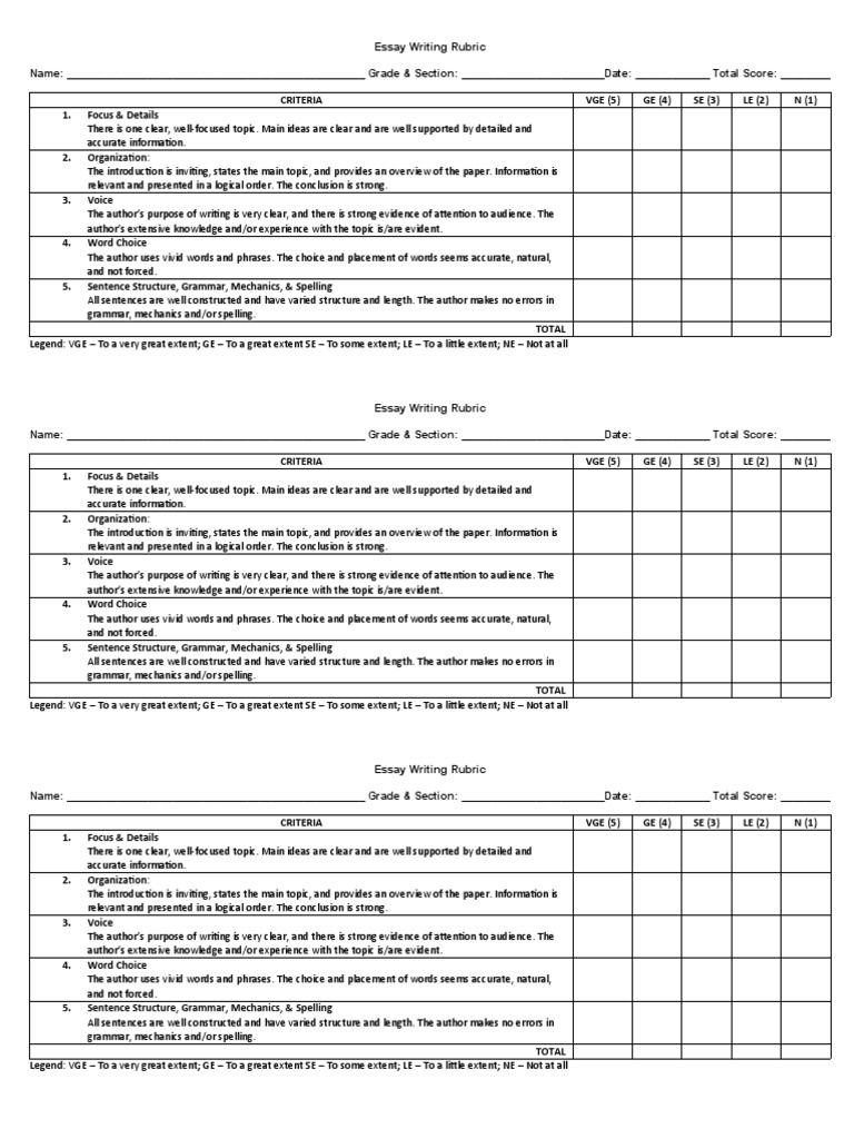 Essay Writing Rubric | PDF | Essays | Rubric (Academic)