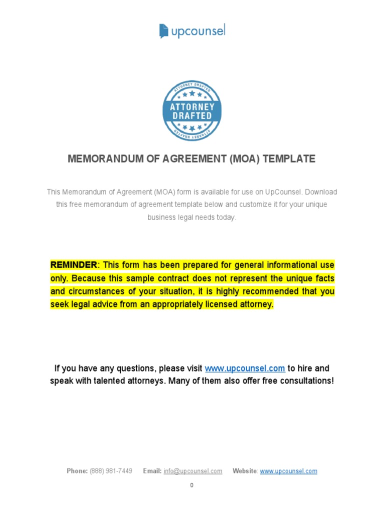 Memorandum of Agreement (Moa) Template 1414717619287 | PDF ...