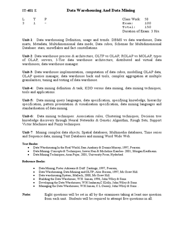 Data Warehousing and Data Mining: Text Books | PDF | Data Warehouse ...