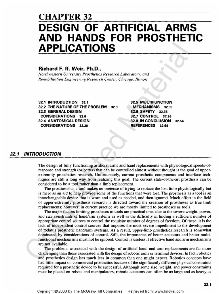 Design of Artificial Arms and Hands For Prosthetic Applications | PDF ...