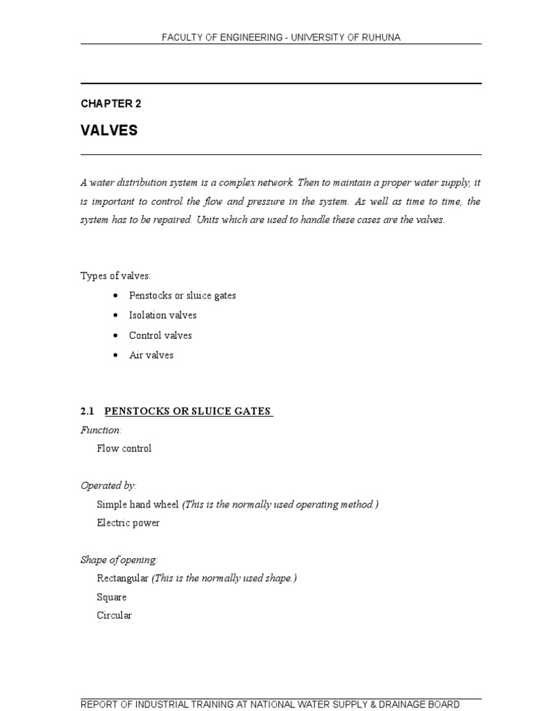Types and Functions of Water Valves | PDF | Valve | Hydraulic Engineering