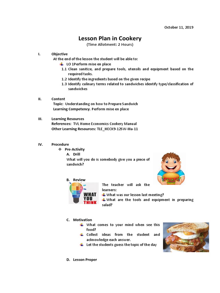 October 11, 2019 | PDF | Sandwich | Lesson Plan