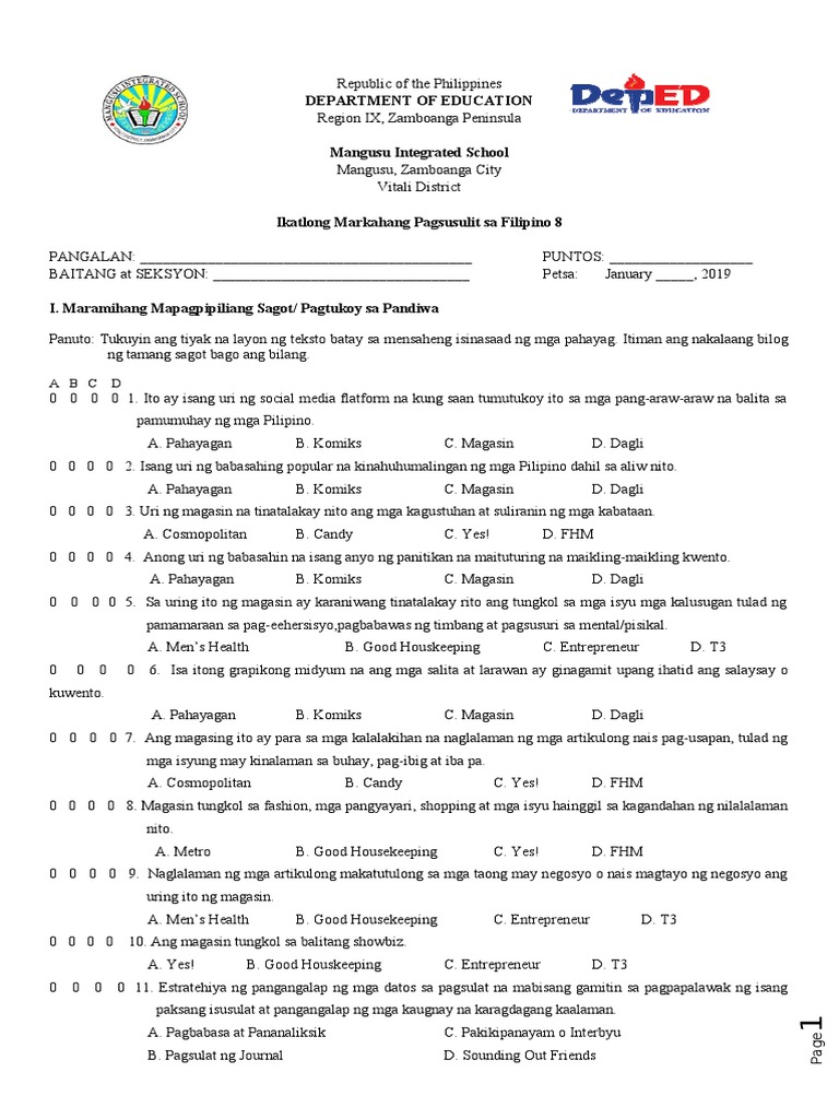 Filipino 2nd Grading | PDF