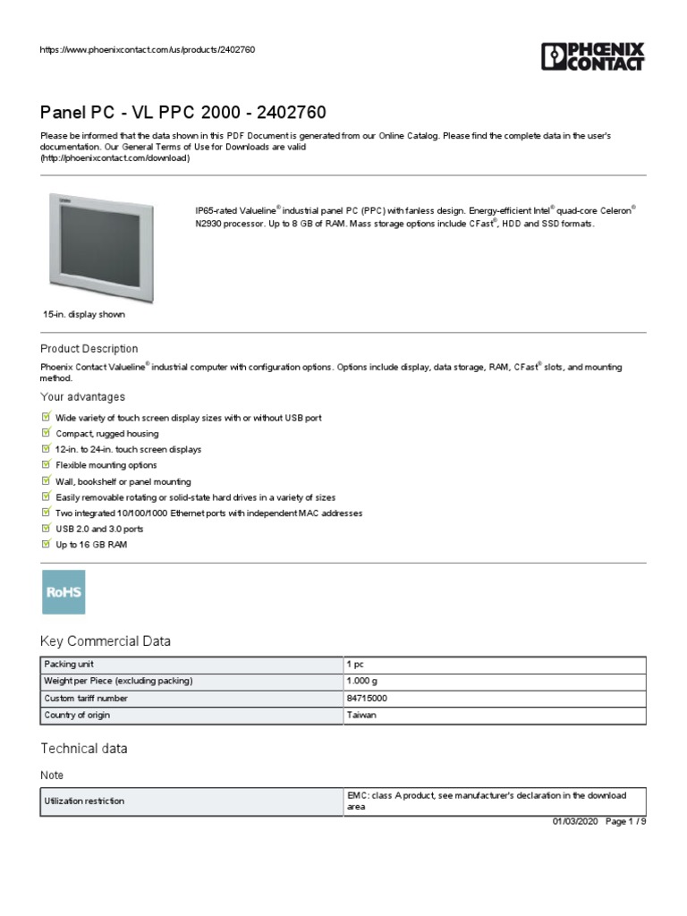 Panel PC - VL PPC 2000 | PDF | Solid State Drive | Personal Computers