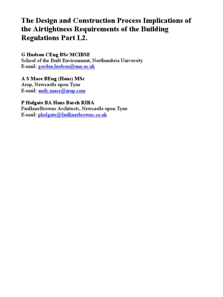 The Design and Construction Process Implications of The Airtightness ...