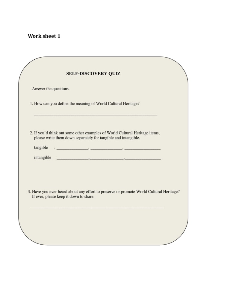 Work Sheet 1: Self-Discovery Quiz | PDF