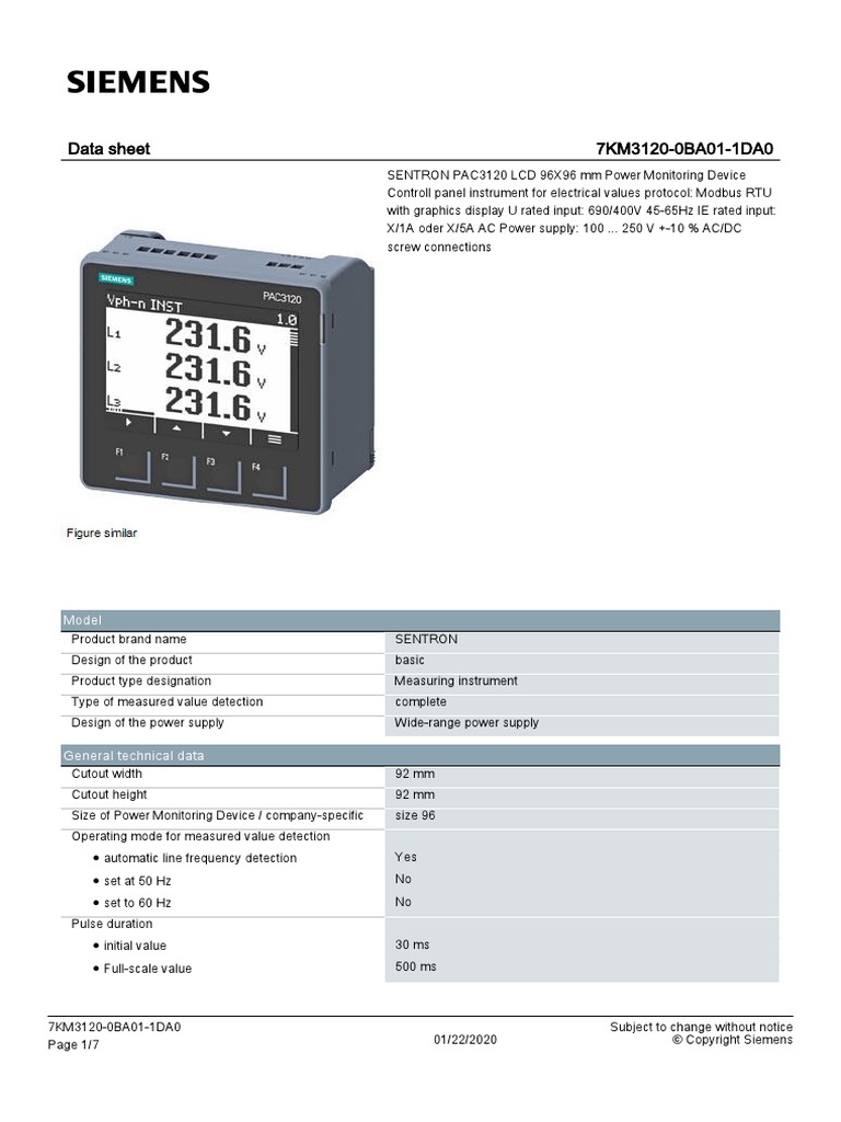 7KM31200BA011DA0 Datasheet en | PDF | Alternating Current | Power Supply