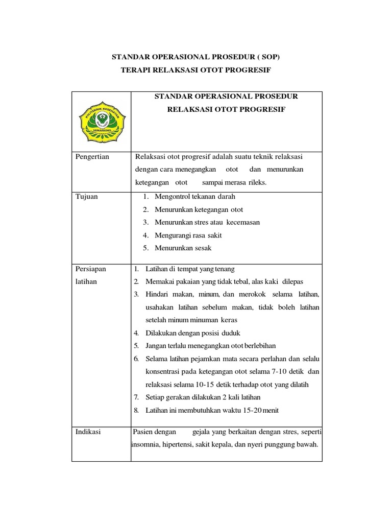 SOP Terapi Relaksasi Otot Progresif | PDF