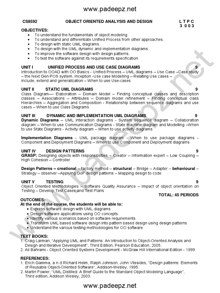 Ooad Syllabus Pdf Software Design Pattern Unified Modeling Language
