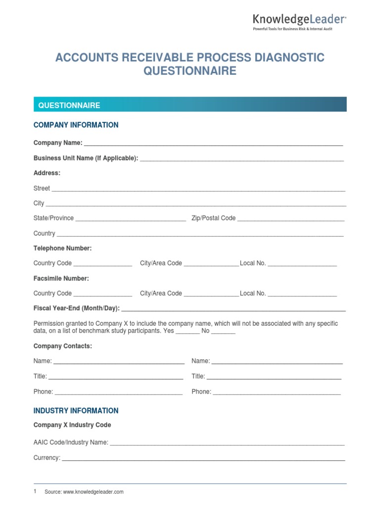 Accounts Receivable Process Diagnostic Questionnaire | PDF | Full Time ...