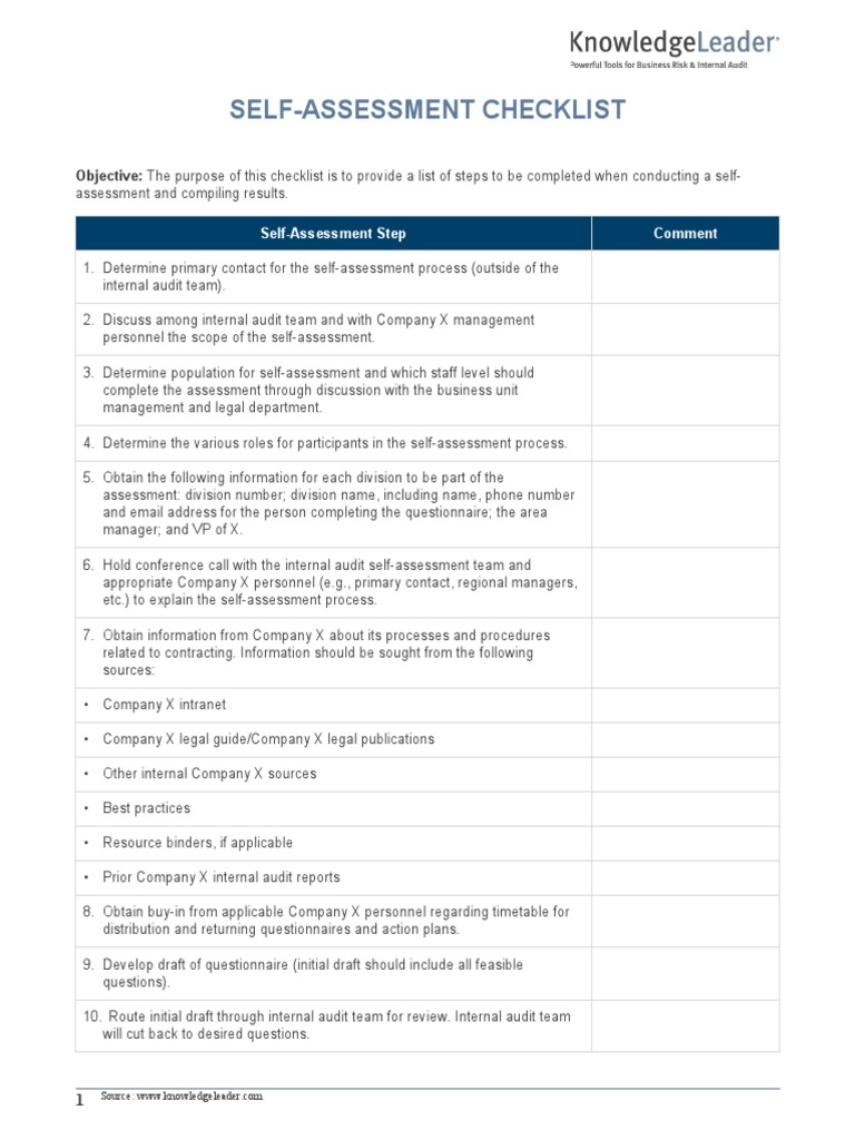 Internal Audit Self-Assessment Guide | PDF | Internal Audit | Questionnaire