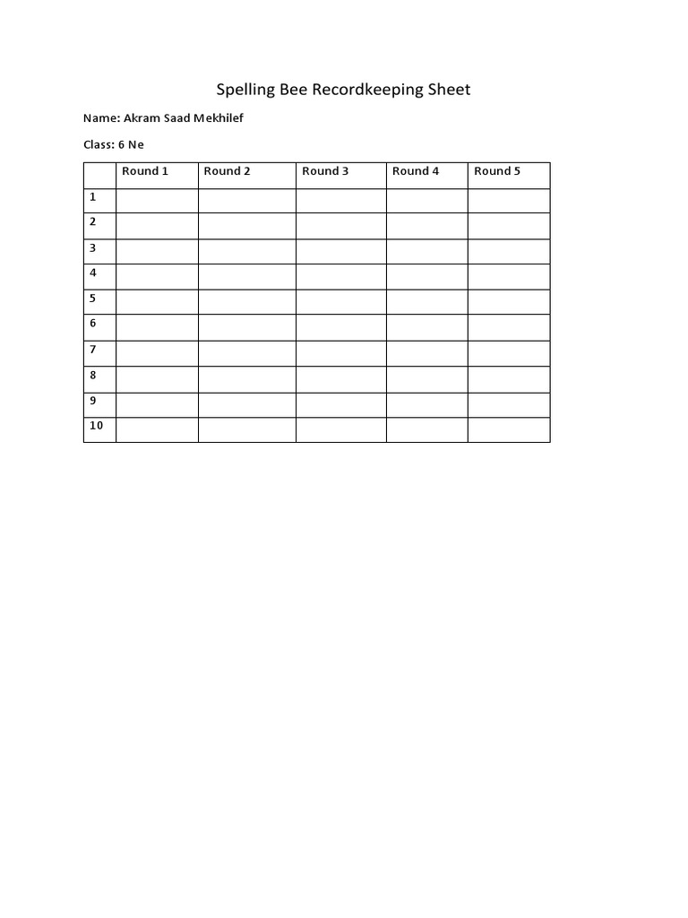 Spelling Bee Score Sheet Template | PDF
