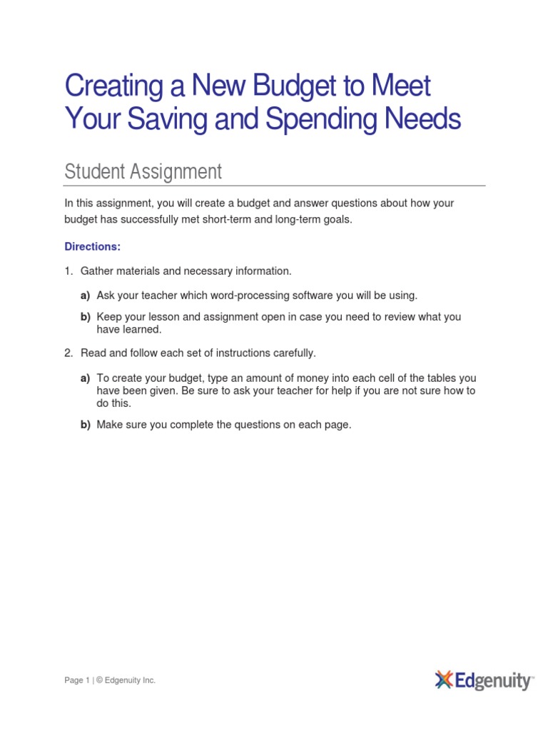 Creating A New Budget Student Assignment | PDF | Budget | Economies